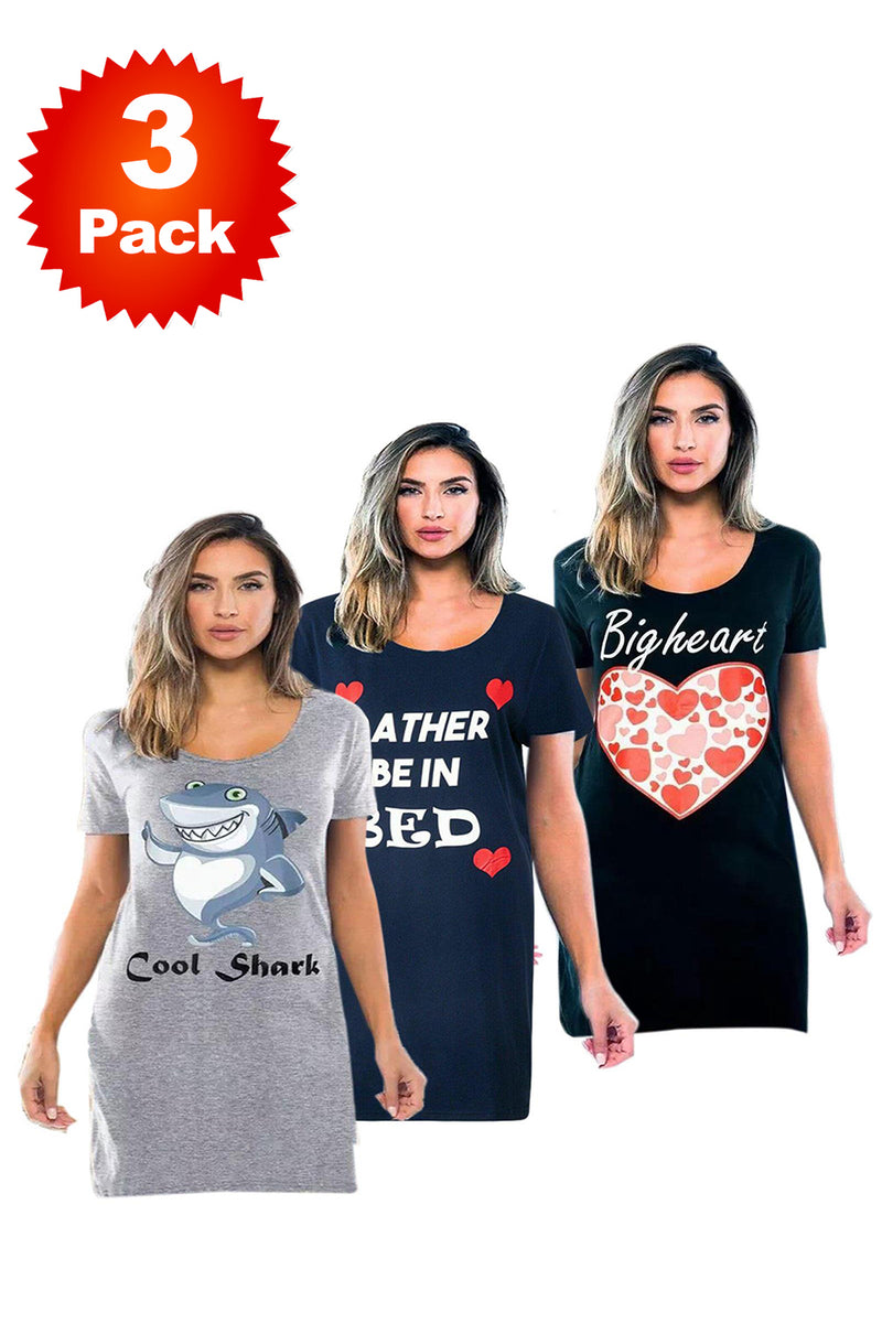 3 Pack Womens Short Sleeve Cotton Night Shirts – 5poundstuff