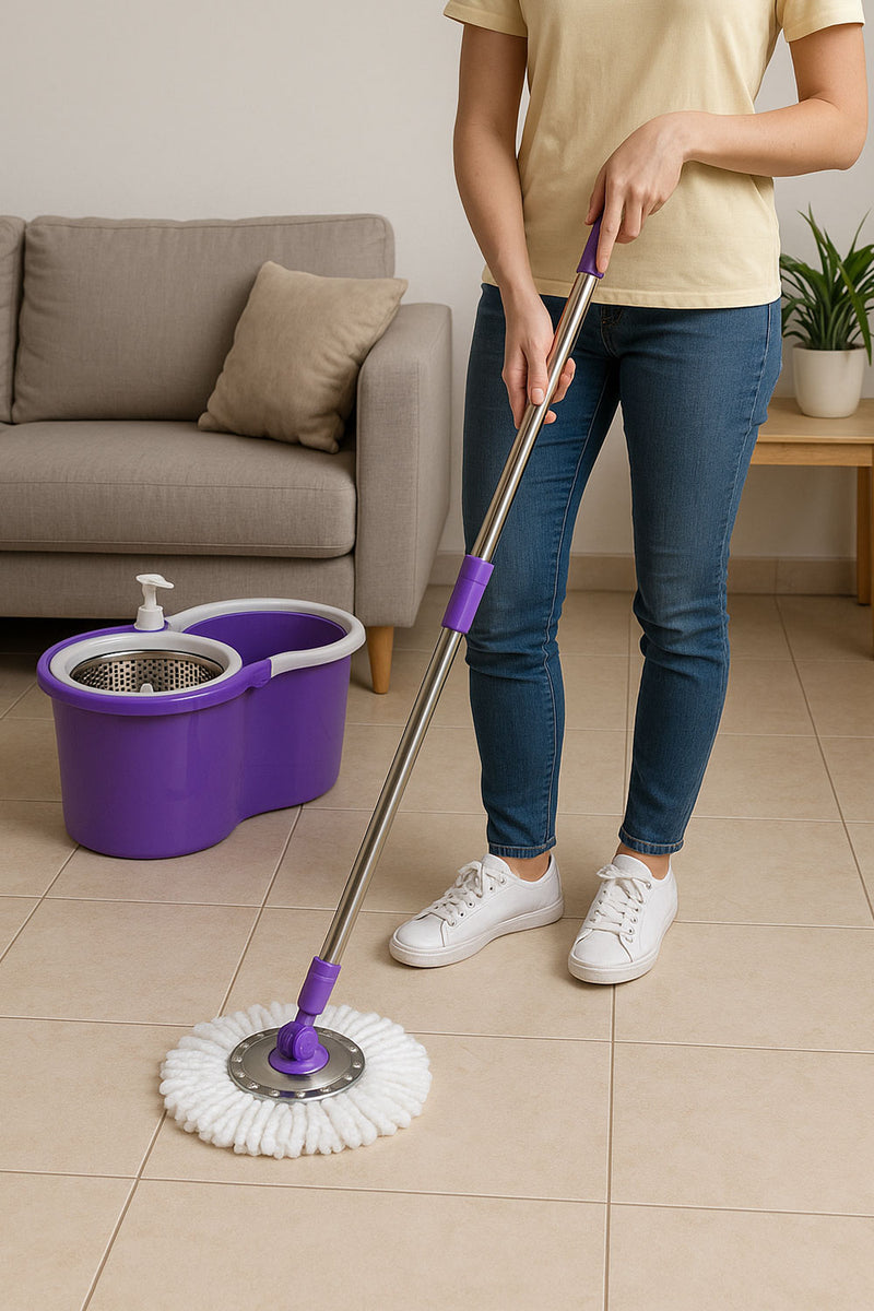360° Spin Mop with Bucket & 2 Mop Heads | Self-Wringing Floor Cleaning ...
