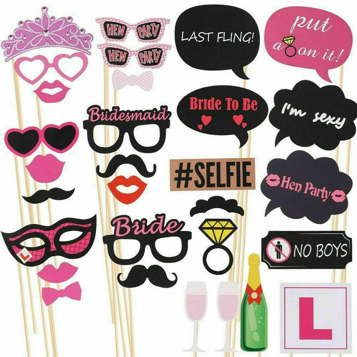 30 Pieces Colourful Hen Do Props For Photos – 5poundstuff
